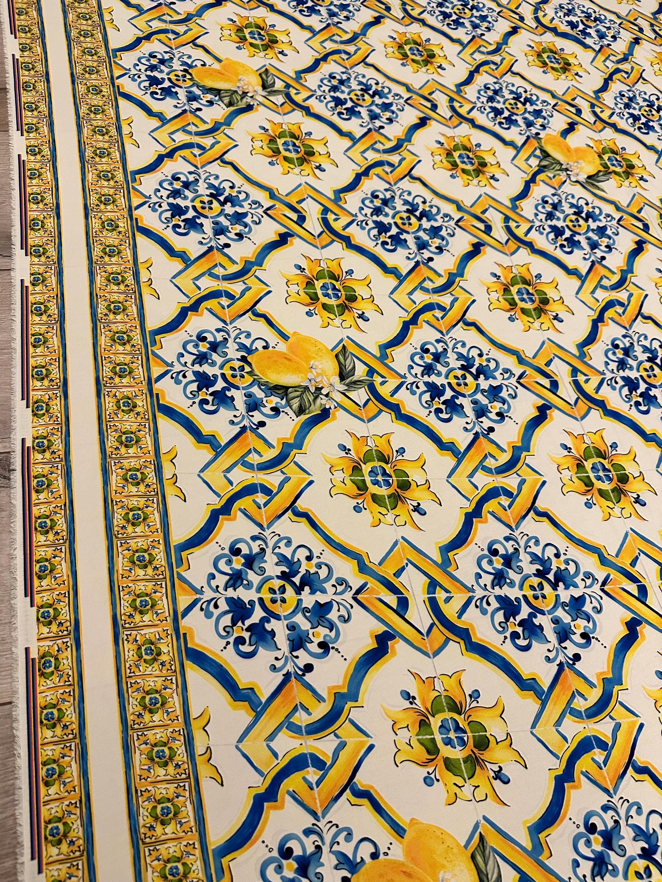 Sicilian Majolica Print Crepe Fabric / Mediterranean Majolica Fabric ...