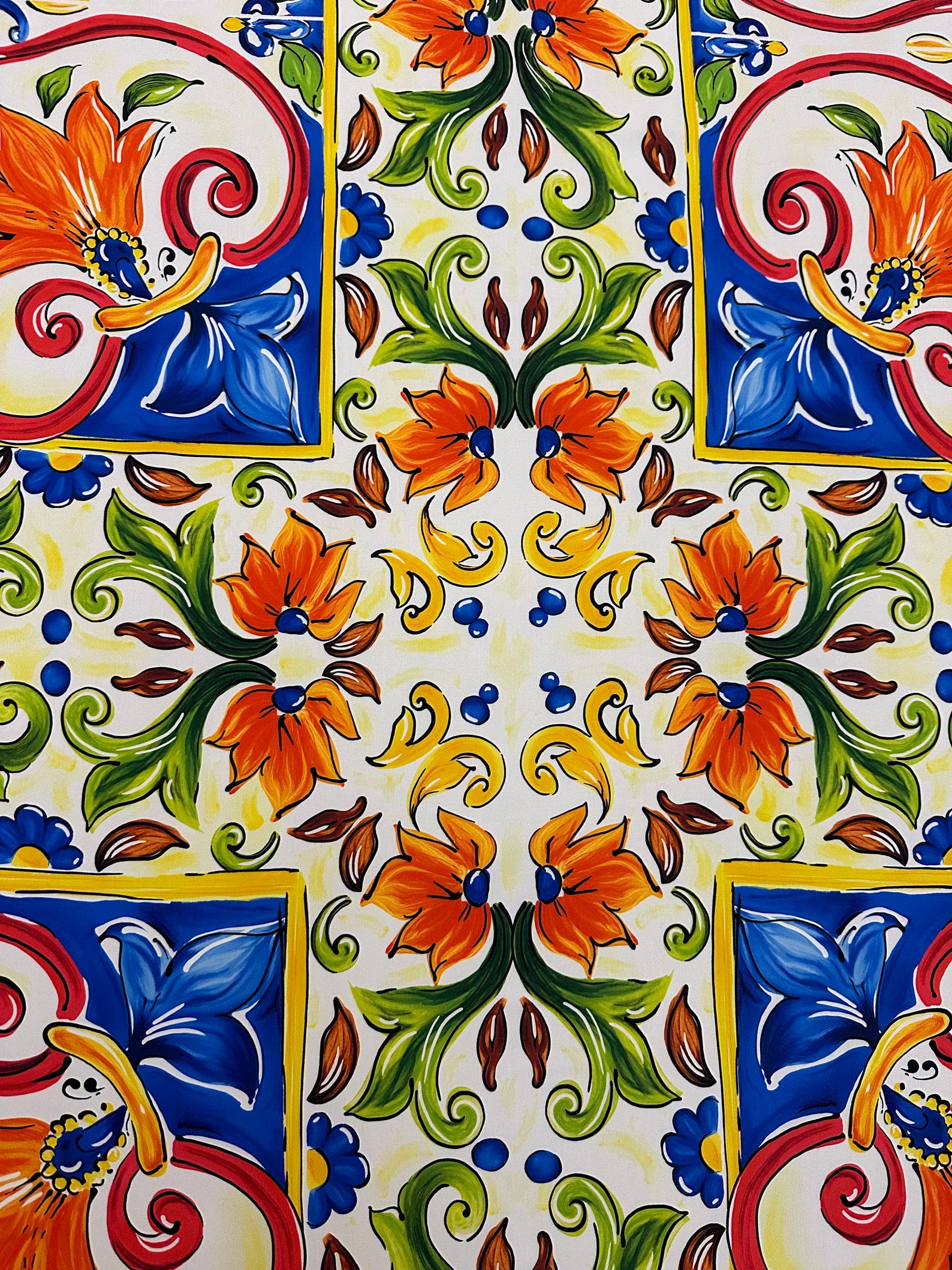 Sicilian Majolica Print Crepe Fabric / Italian Majolica / Mediterranean ...