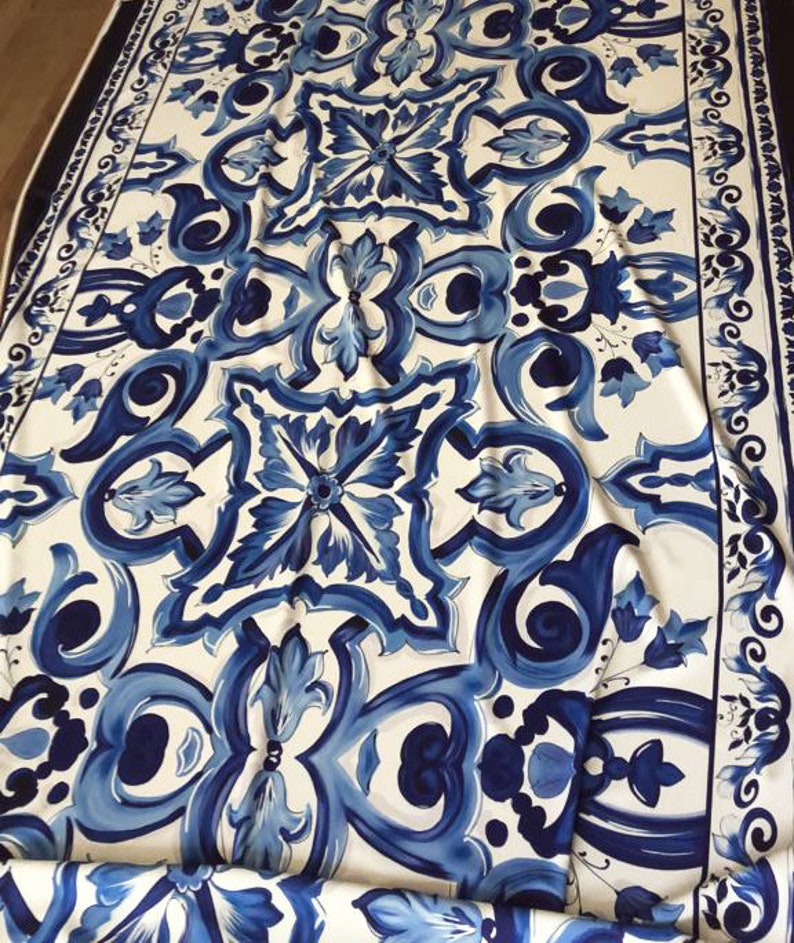 Majolica Pattern Crepe Fabric / Big Sicilian Majolica Pattern / Italian ...