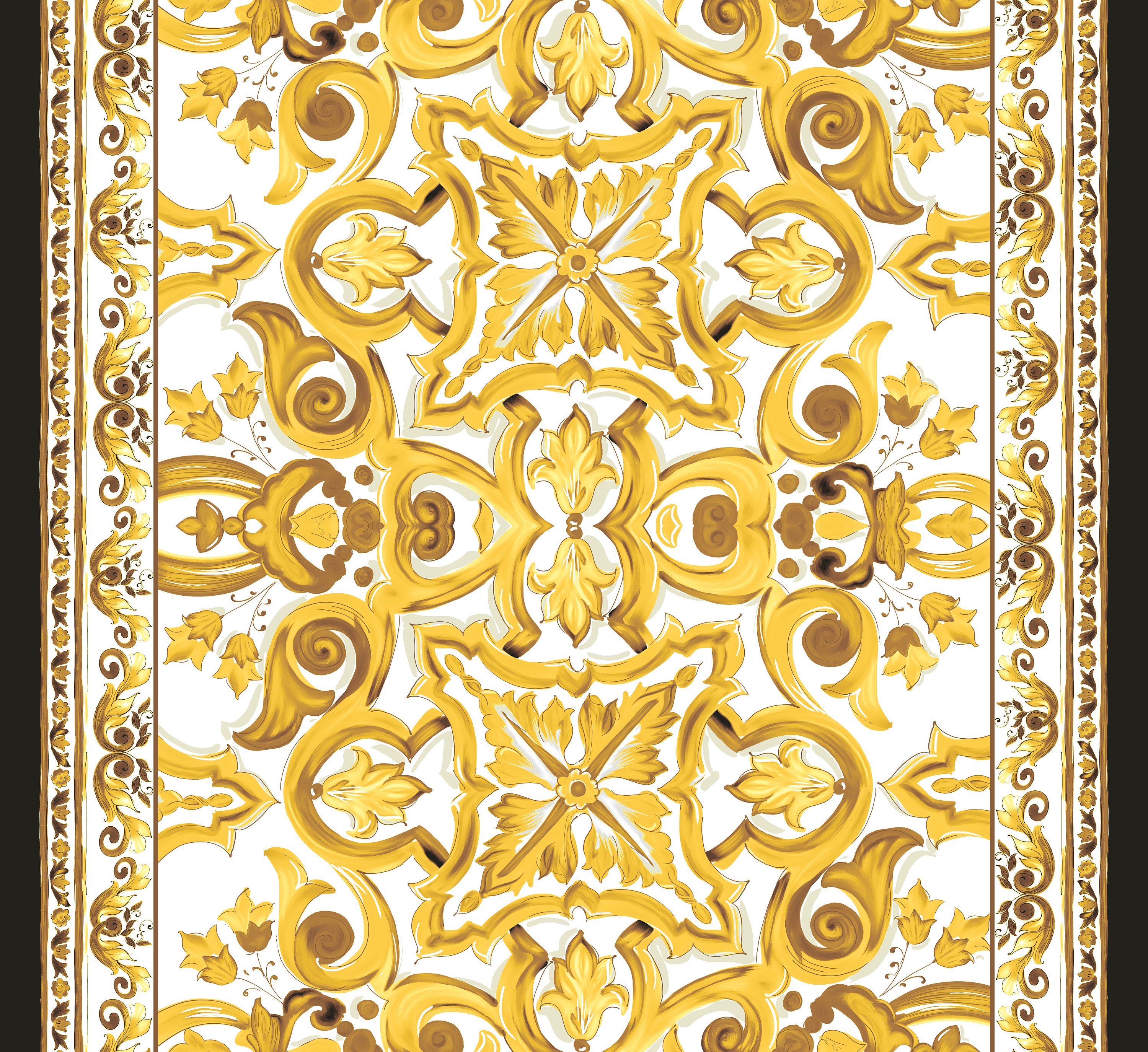 Yellow Majolica Print Crepe Fabric / Big Sicilian Majolica Pattern ...