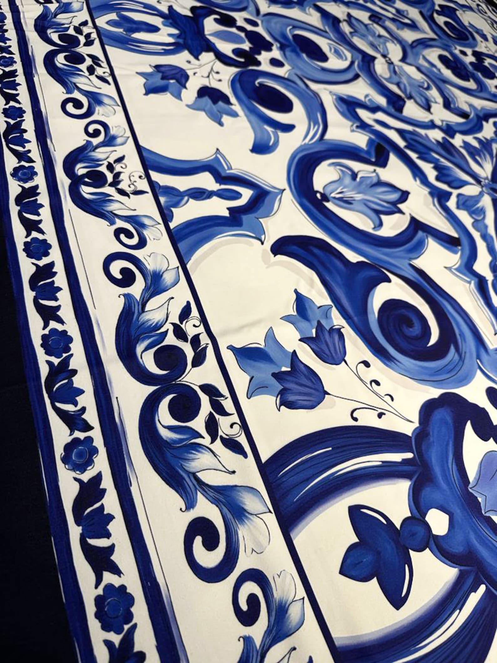 Majolica Pattern Crepe Fabric / Big Sicilian Majolica Pattern / Italian ...