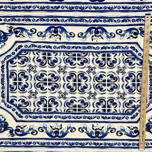 Blue Sicilian Majolica Print Crepe Fabric / Italian Style Fabric ...