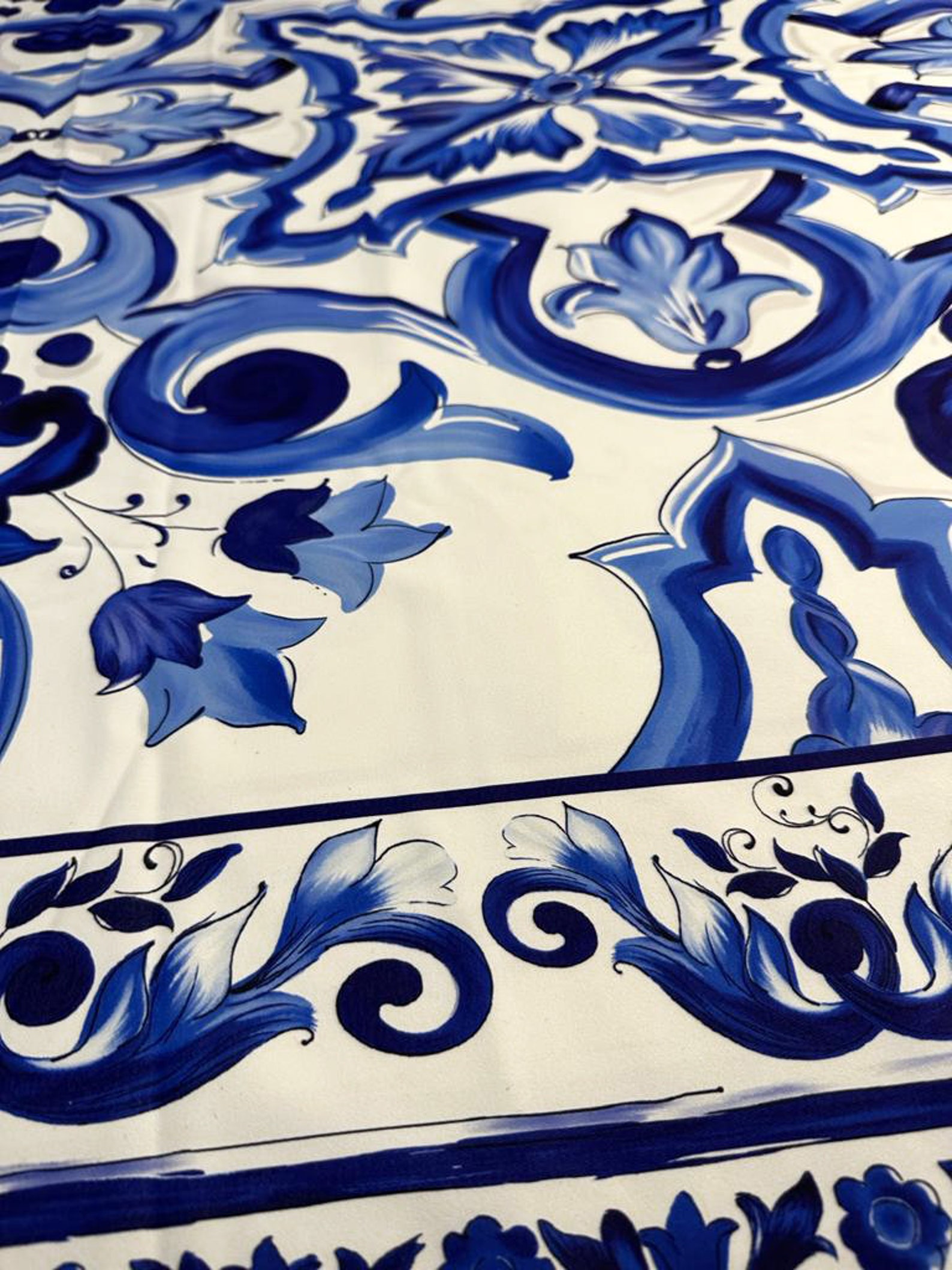 Majolica Pattern Crepe Fabric / Big Sicilian Majolica Pattern / Italian ...