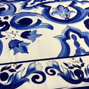 Majolica Pattern Crepe Fabric / Big Sicilian Majolica Pattern / Italian ...