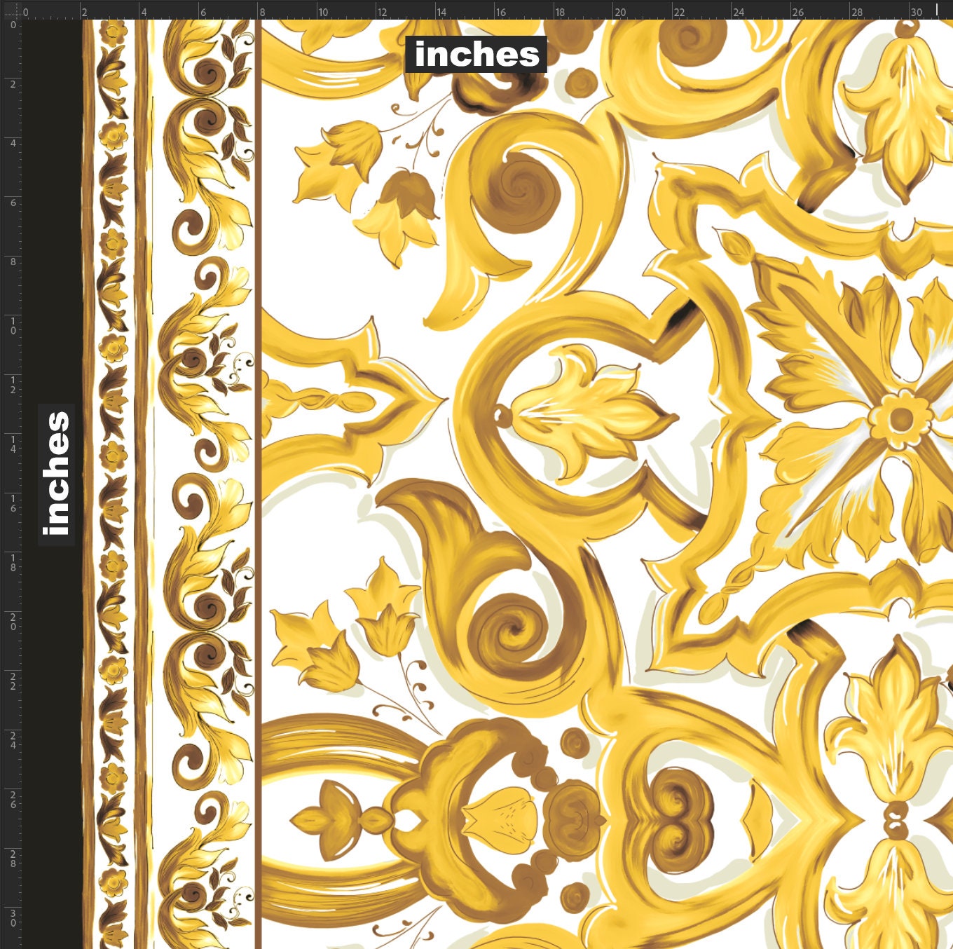 Yellow Majolica Print Crepe Fabric / Big Sicilian Majolica Pattern ...