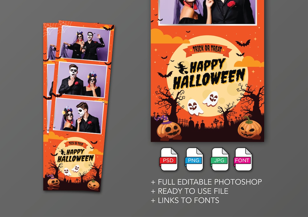 Halloween Photo Booth Template 2x6 Photobooth Pumpkin Ghost Witch ...