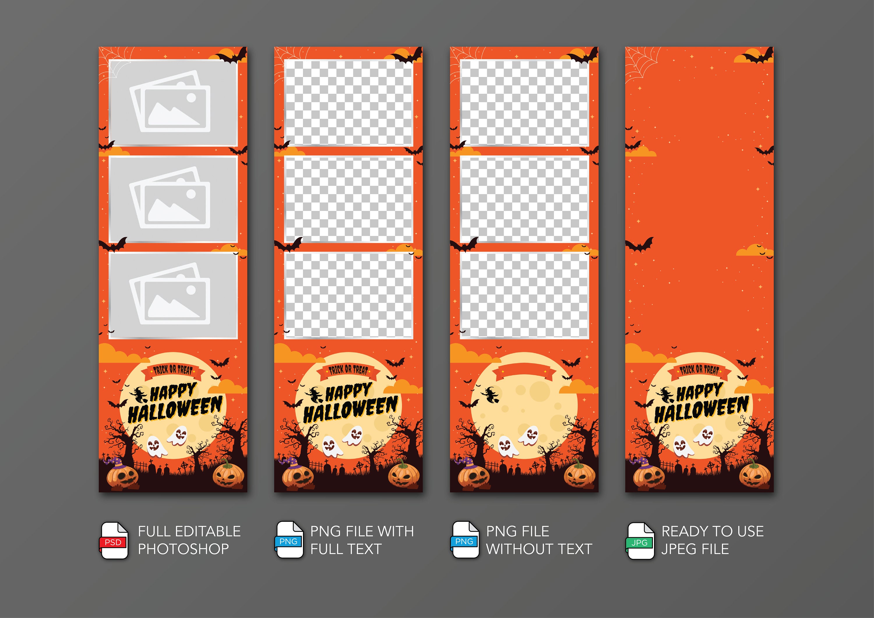 Halloween Photo Booth Template 2x6 Photobooth Pumpkin Ghost Witch ...