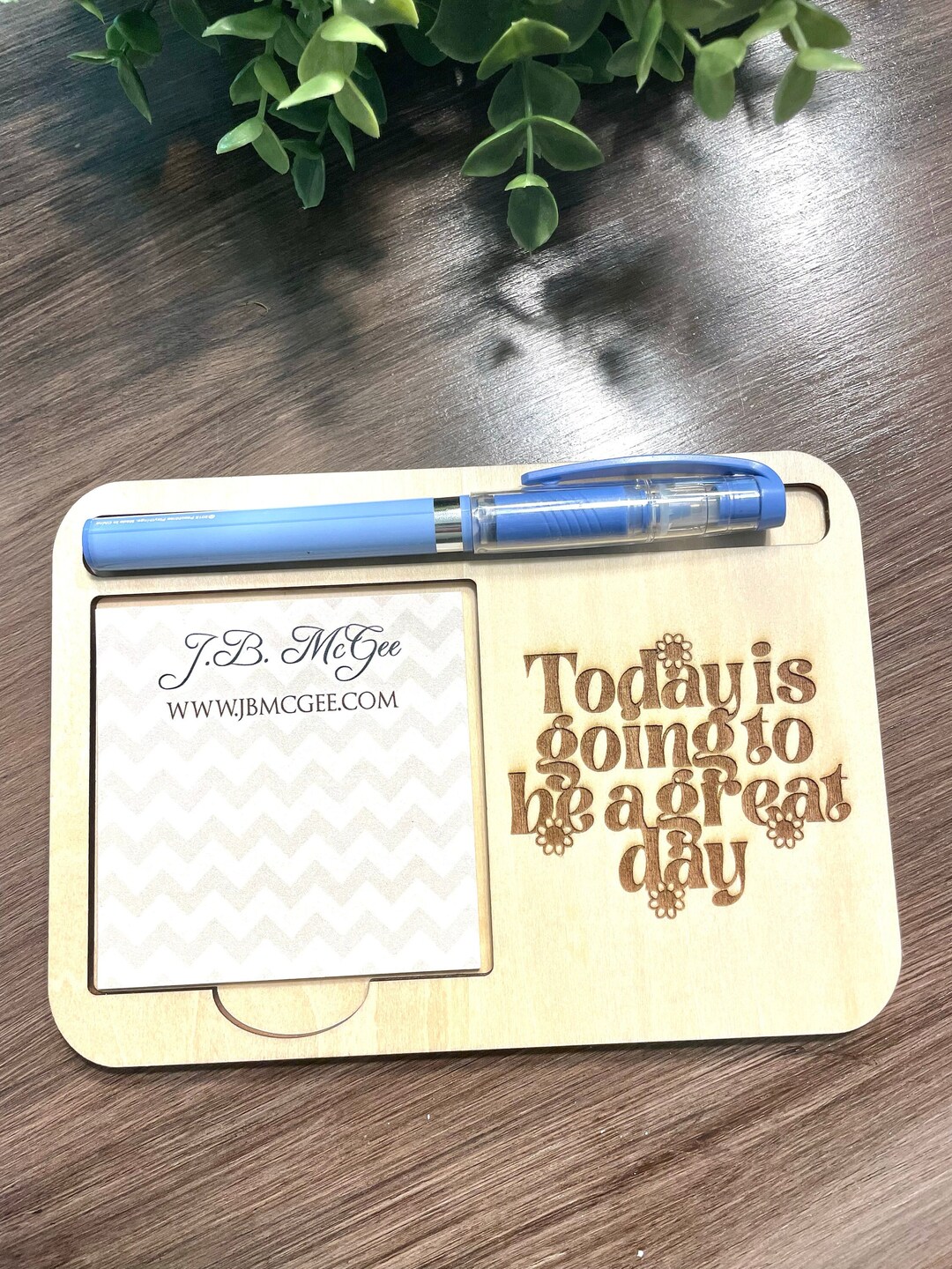 Wooden Memo Pad and Pen Holder Desk Organizer, Handmade Office ...