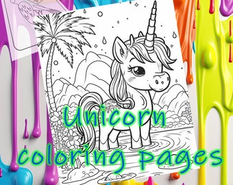 Coloring Pages for Kids, Unicorn Coloring Pages, Coloring Page Bundle ...