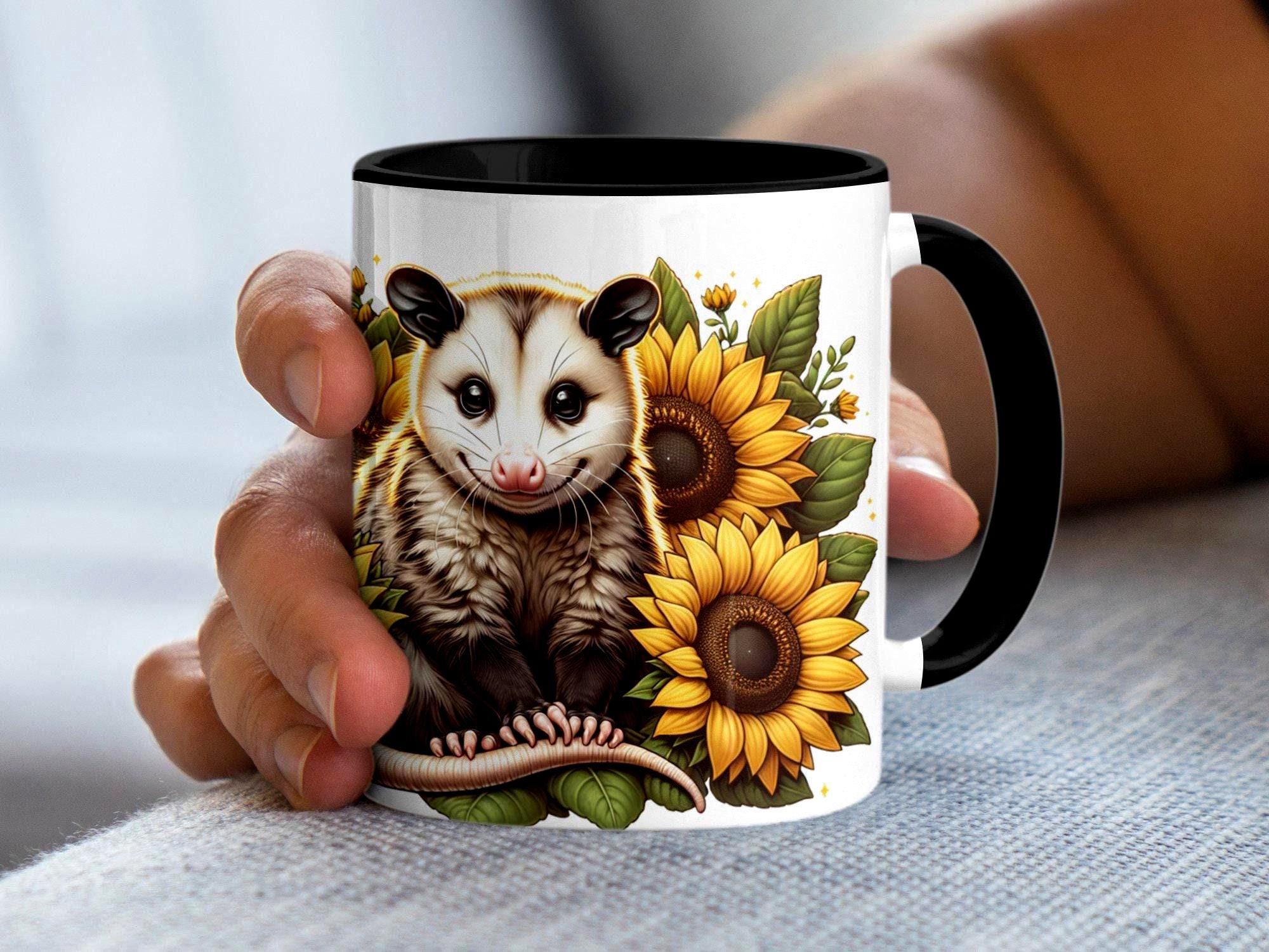 Adorable Opossum Mug With Sunflowers, Cute Possum Coffee Cup, Animal ...