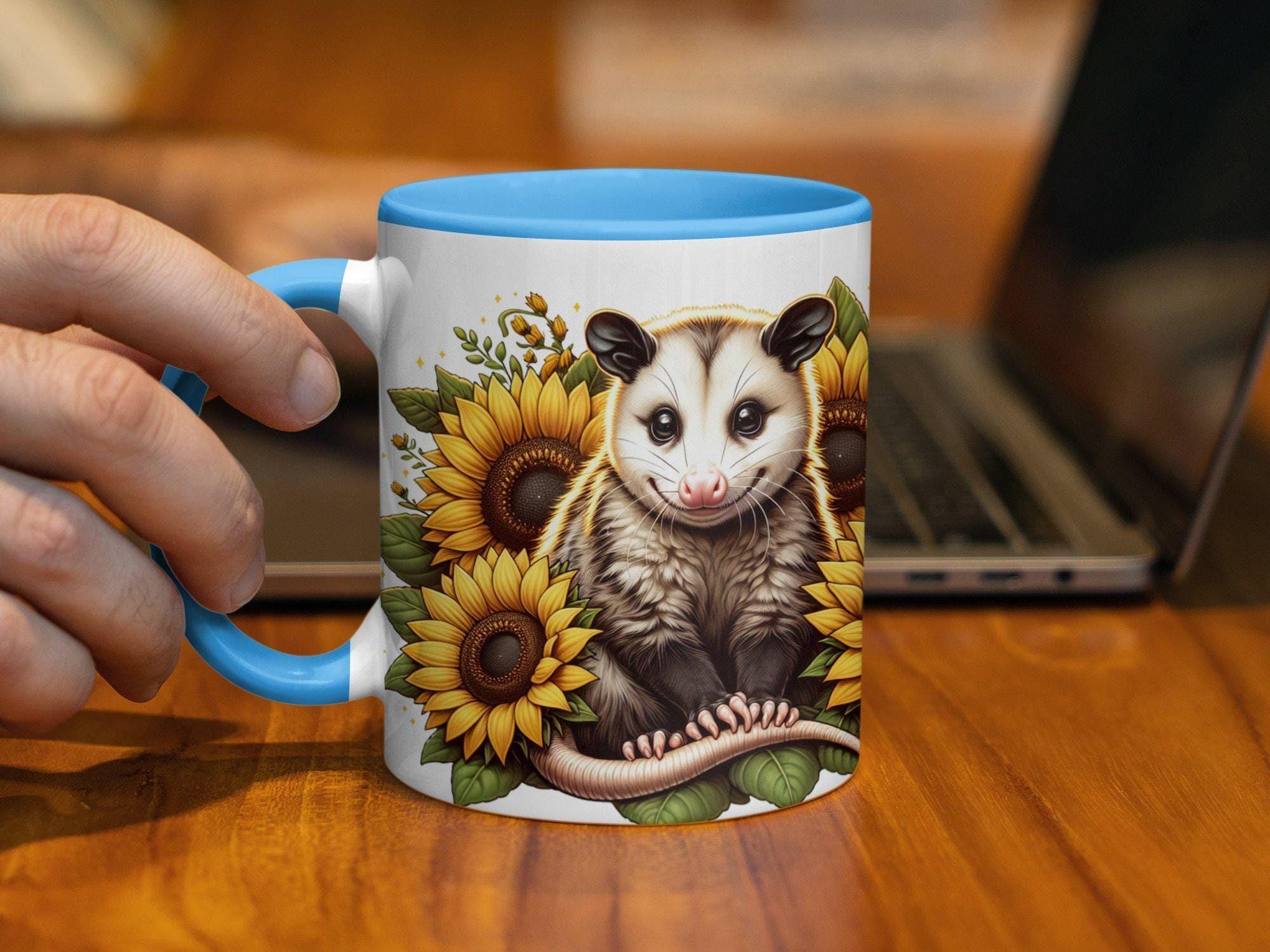 Adorable Opossum Mug With Sunflowers, Cute Possum Coffee Cup, Animal ...
