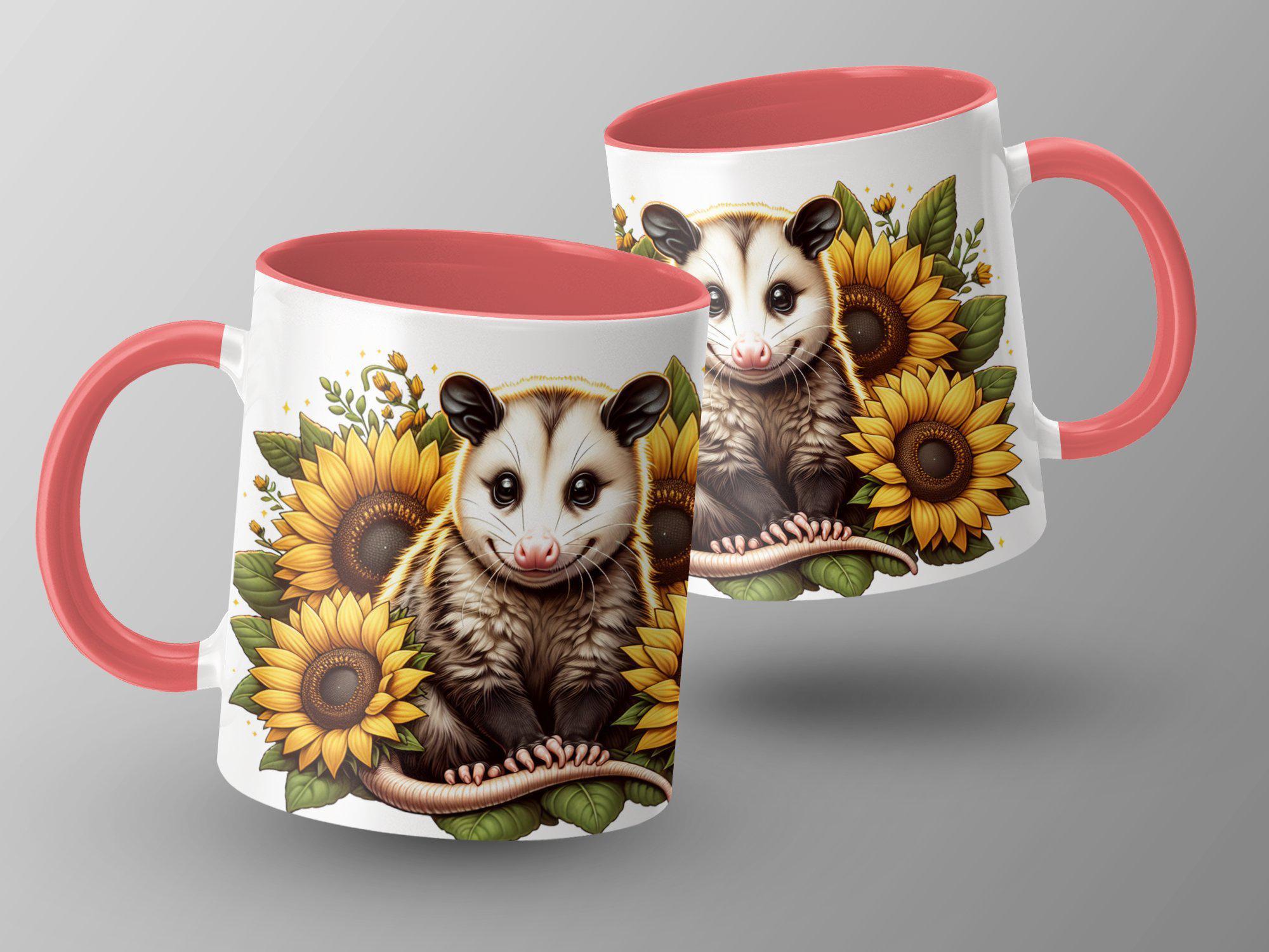Adorable Opossum Mug With Sunflowers, Cute Possum Coffee Cup, Animal ...