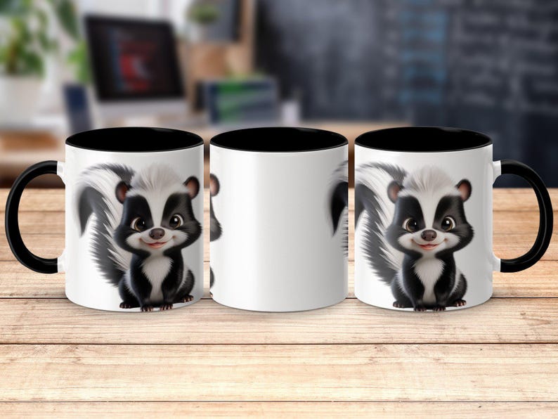 Cute Skunk Cartoon Mug, Adorable Animal Coffee Cup, Fun Wildlife Mugs ...