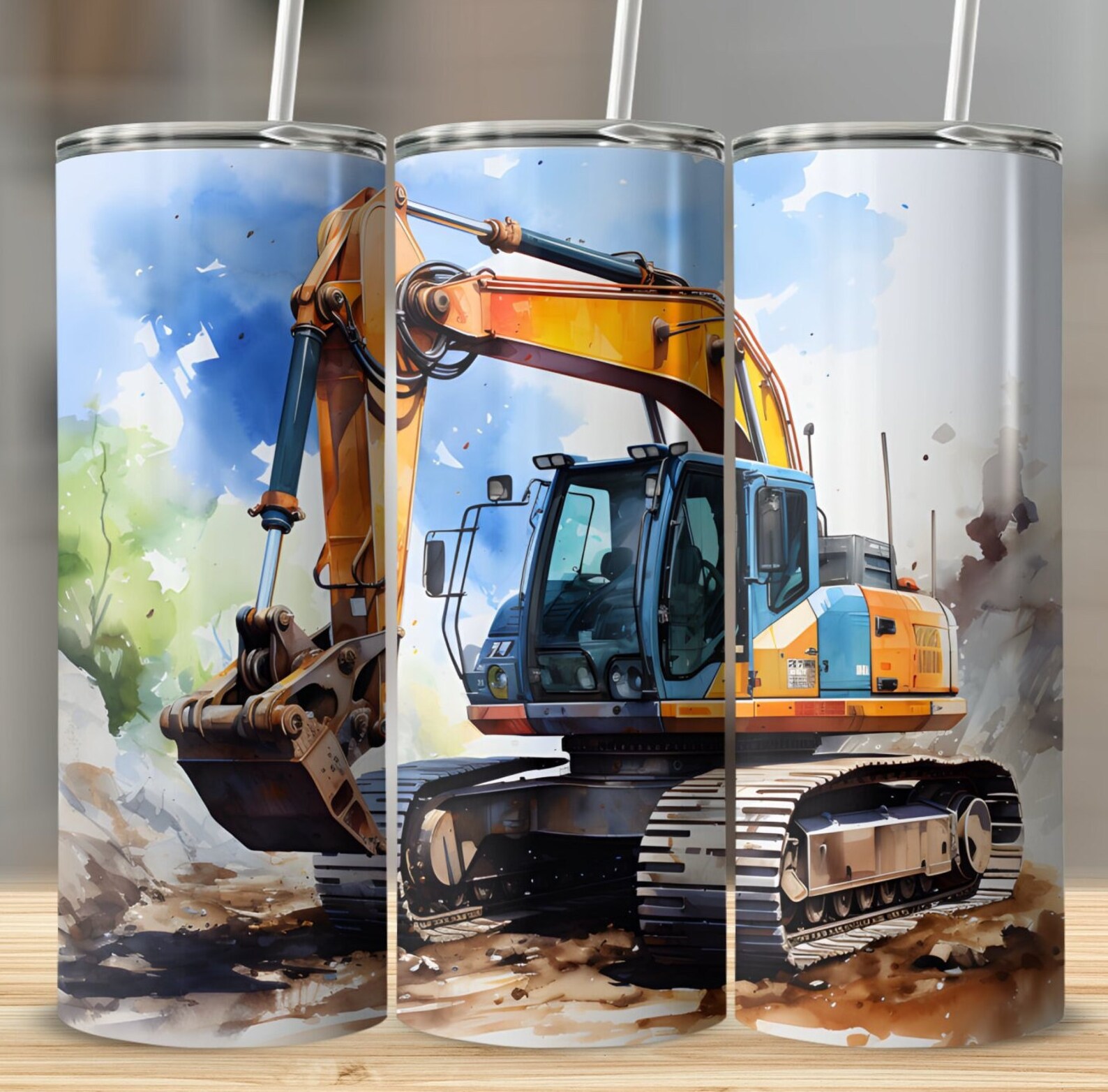 Excavator Tumbler Wrap Sublimation Design, 20 Oz Skinny Straight PNG ...