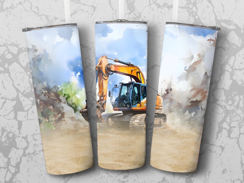 Excavator Tumbler Wrap Sublimation Design, 20 Oz Skinny Straight PNG ...