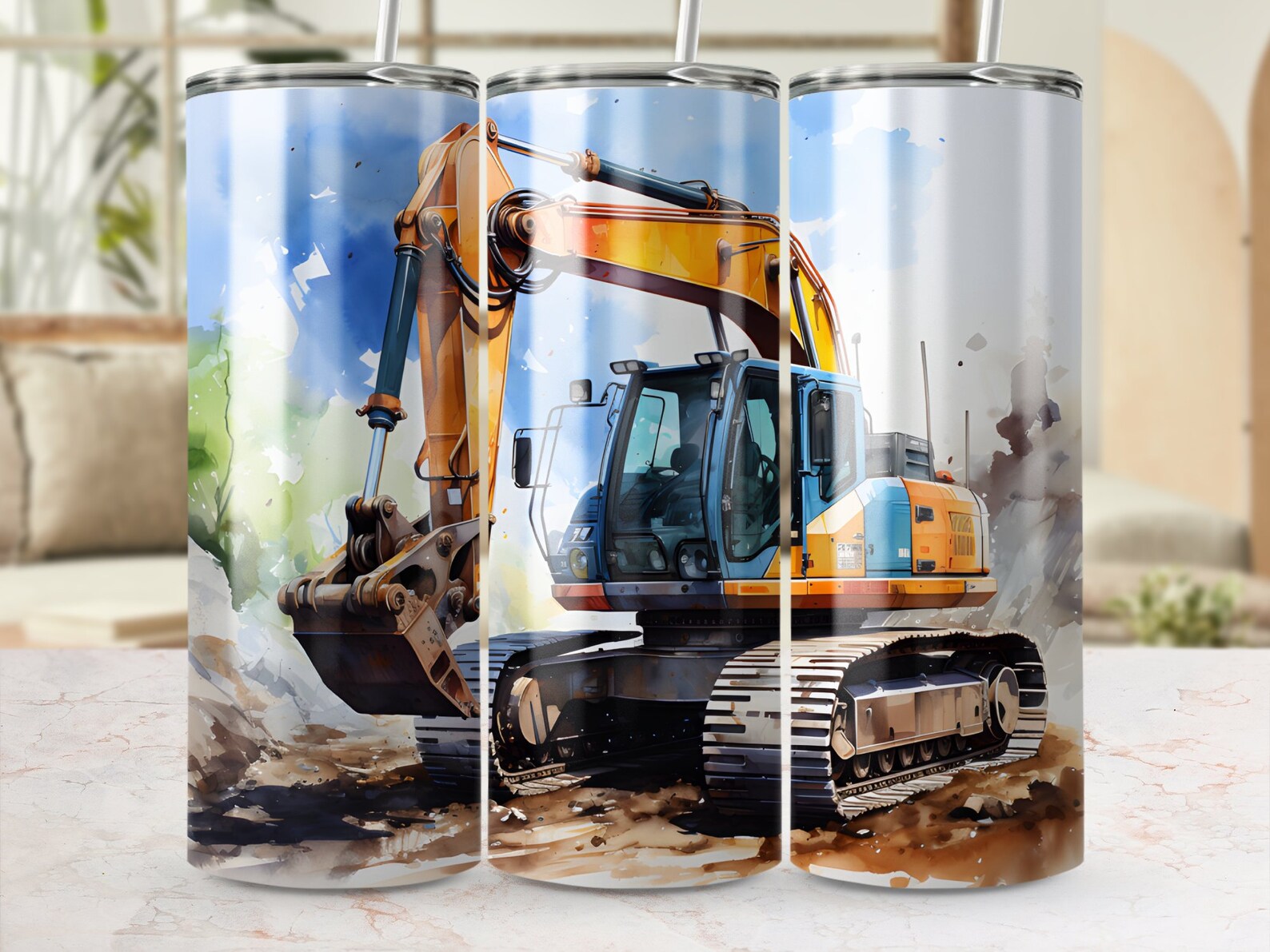 Excavator Tumbler Wrap Sublimation Design, 20 Oz Skinny Straight PNG ...