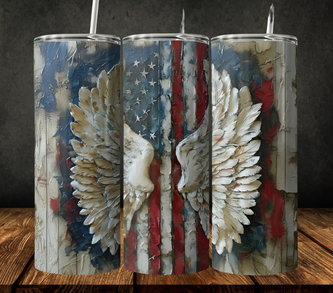 Patriotic American Flag Angel Wings Tumbler Wrap Sublimation Digital ...
