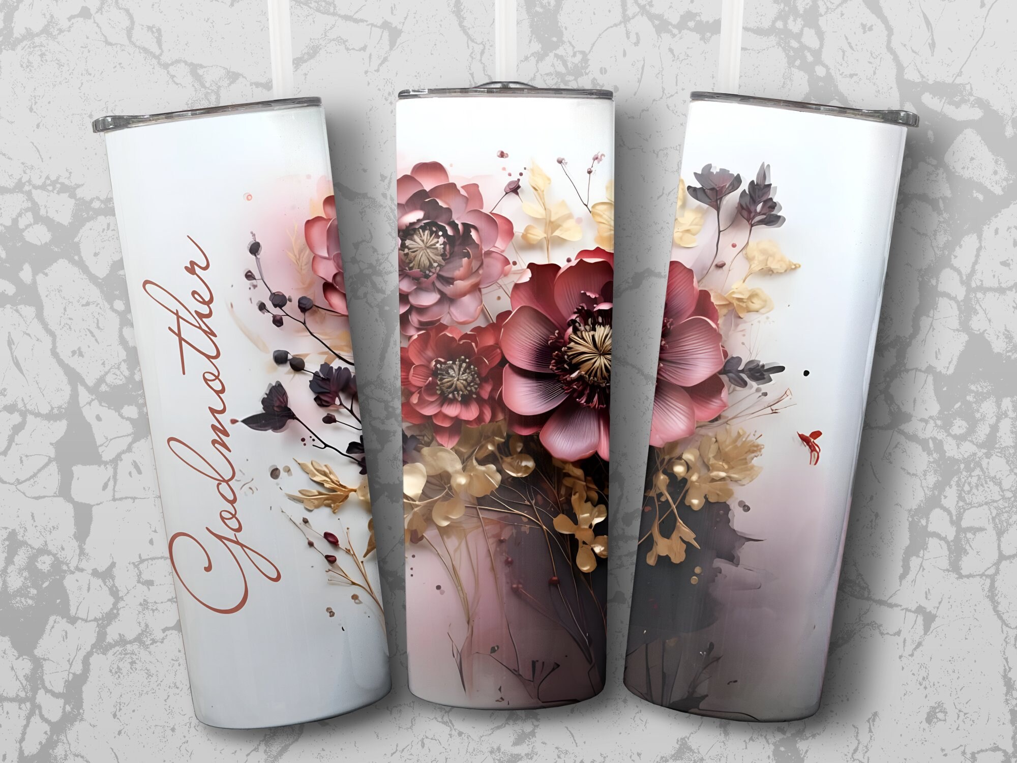 3D Flower Godmother Digital Art Download Sublimation Tumbler Wrap 20 Oz ...