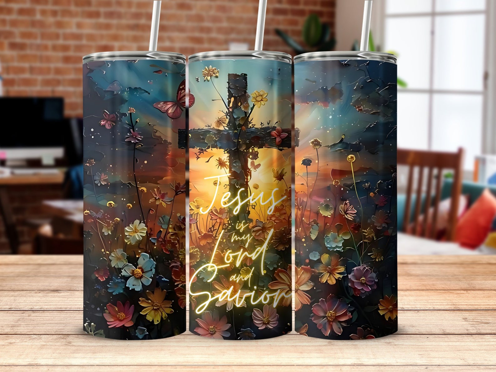 Floral Cross Christian Tumbler Wrap: 20 Oz Skinny Tumbler (digital ...