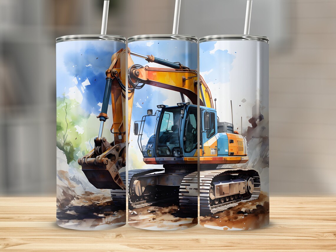 Excavator Tumbler Wrap Sublimation Design, 20 Oz Skinny Straight PNG ...