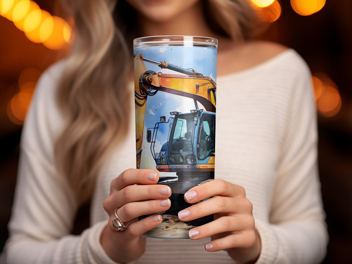 Excavator Tumbler Wrap Sublimation Design, 20 Oz Skinny Straight PNG ...