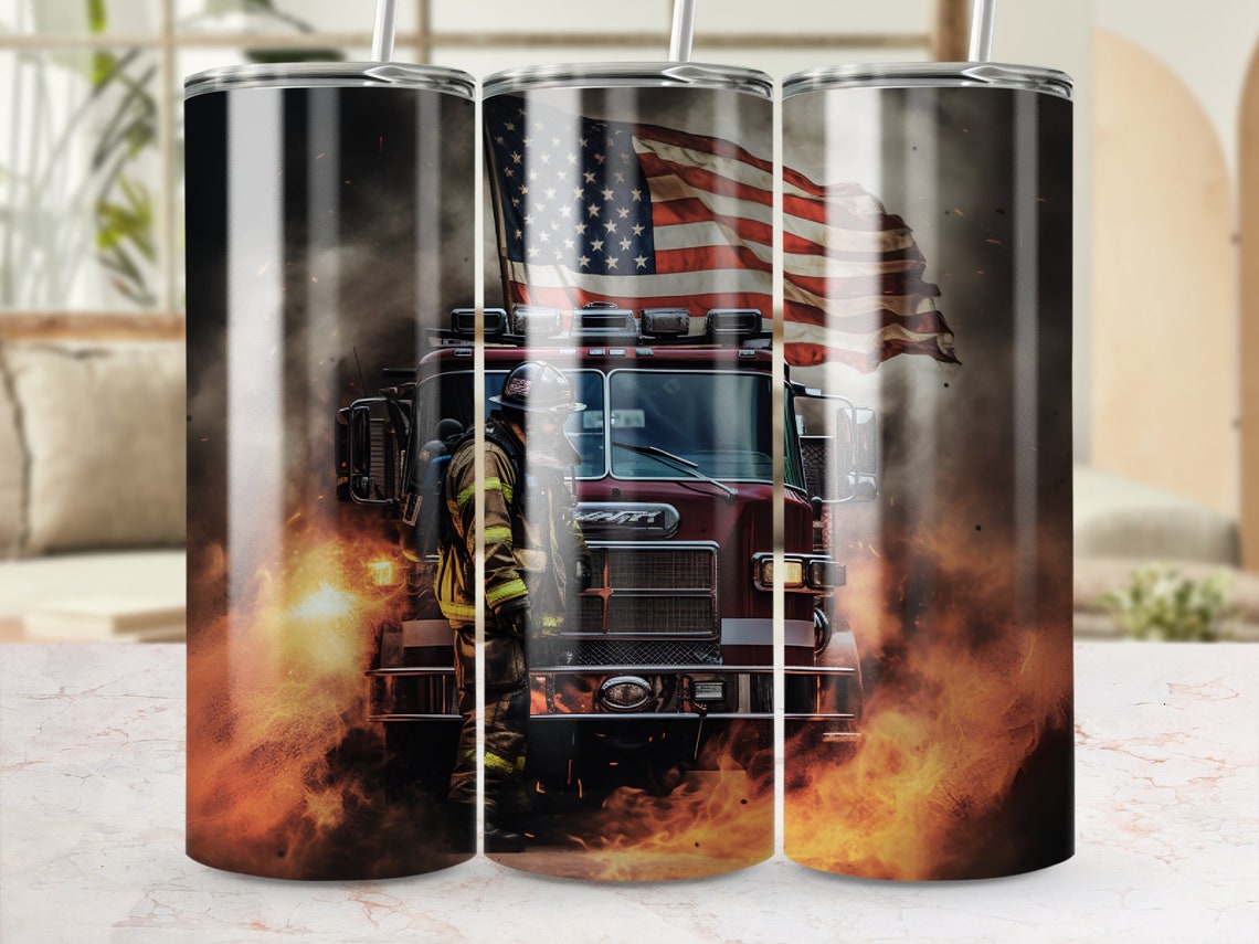Fireman Tumbler Wrap Sublimation Digital Download PNG, 20 Oz Skinny ...