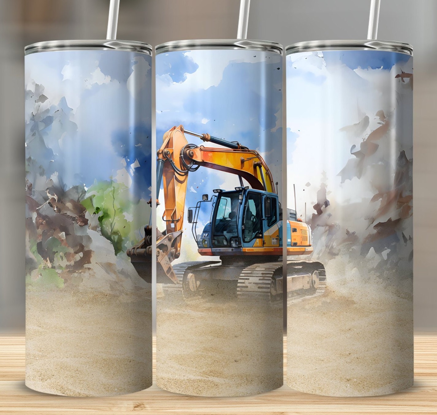 Excavator Tumbler Wrap Sublimation Design, 20 Oz Skinny Straight PNG ...