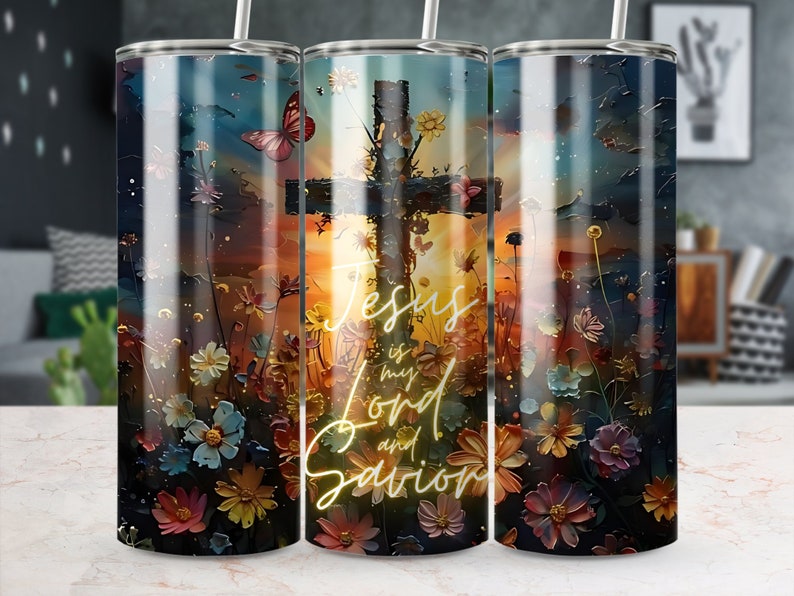 Floral Cross Christian Tumbler Wrap: 20 Oz Skinny Tumbler (digital ...