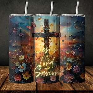 Floral Cross Christian Tumbler Wrap: 20 Oz Skinny Tumbler (digital ...