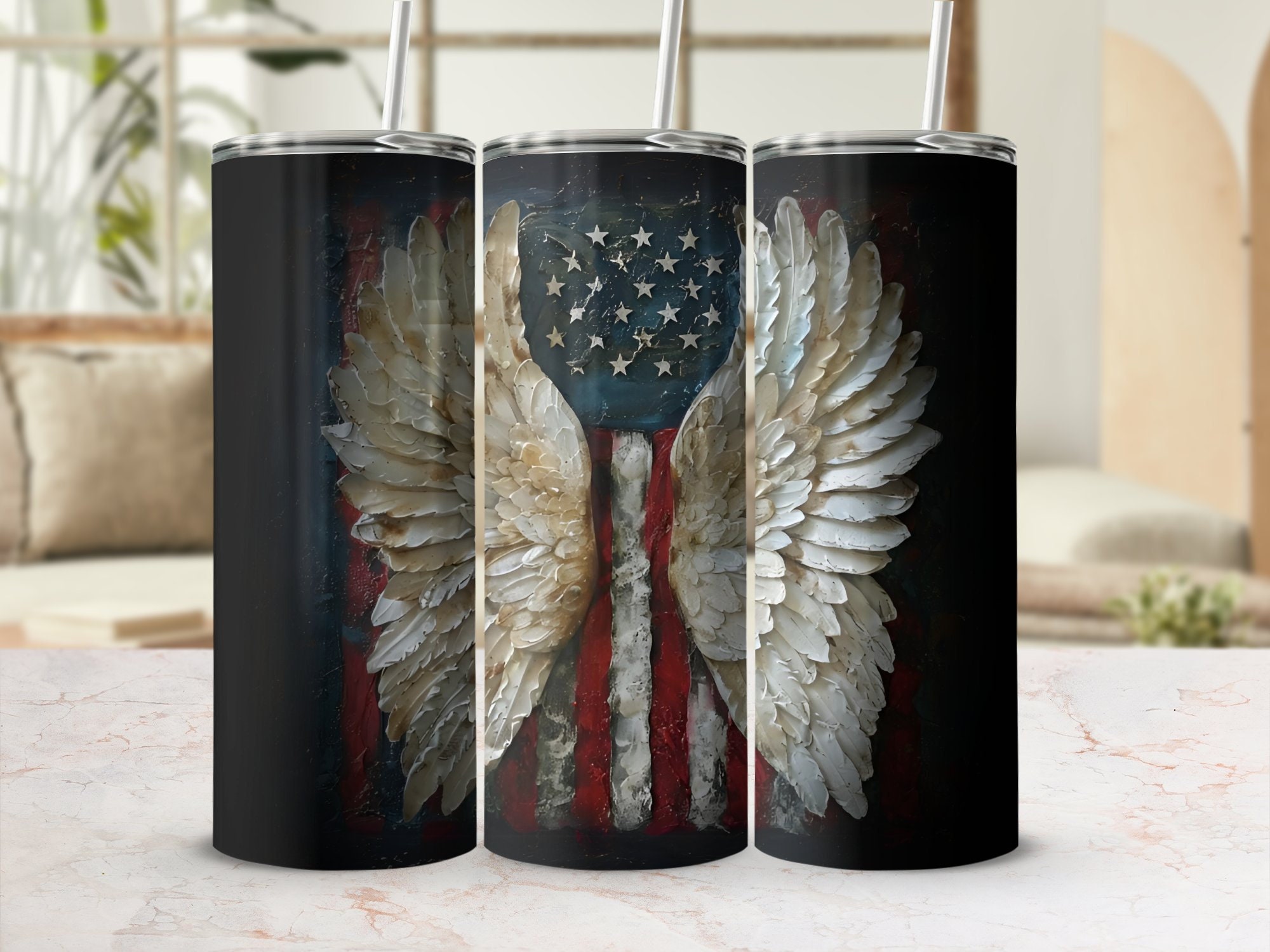 American Flag Angel Wings Tumbler Wrap: Patriotic Sublimation Design ...
