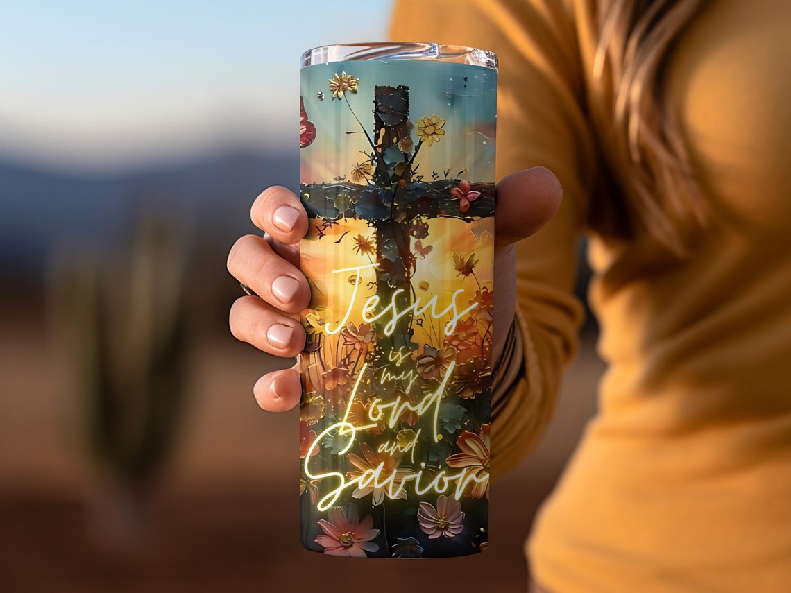 Floral Cross Christian Tumbler Wrap: 20 Oz Skinny Tumbler (digital ...
