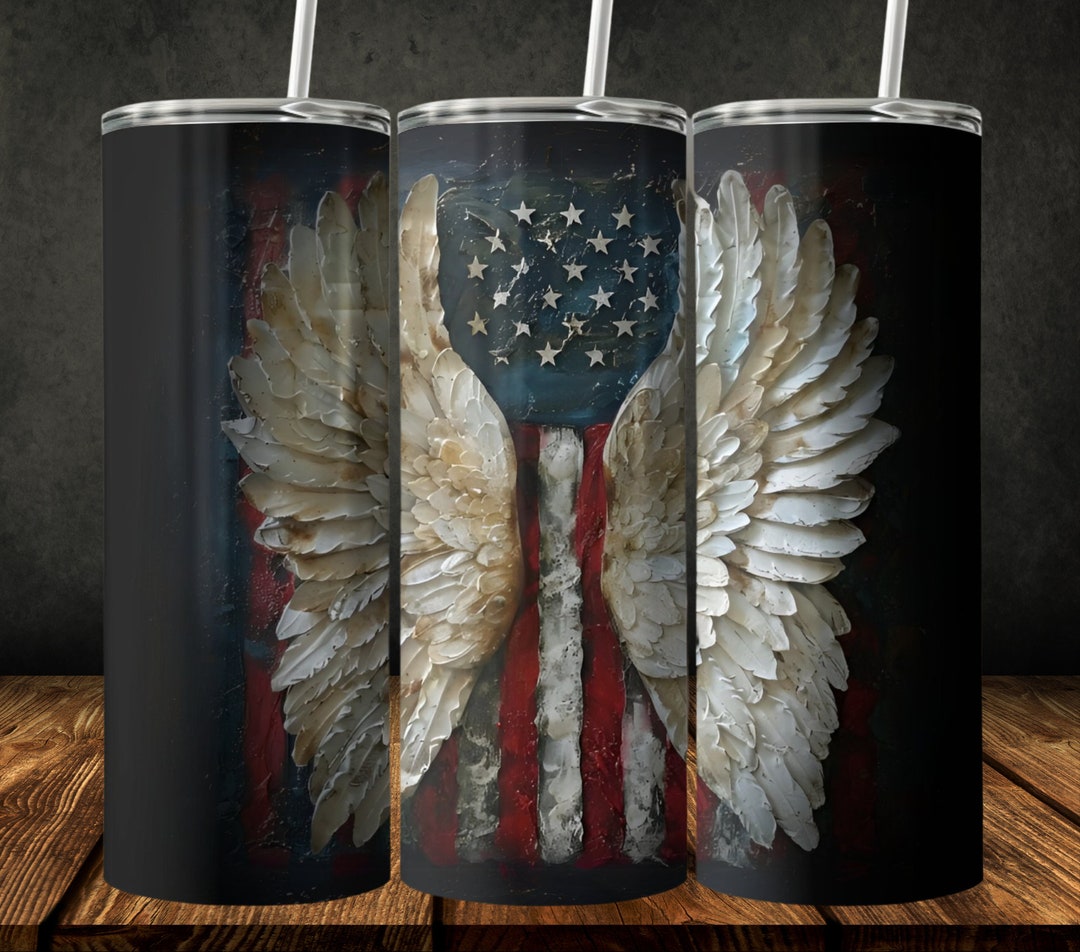 American Flag Angel Wings Tumbler Wrap: Patriotic Sublimation Design ...