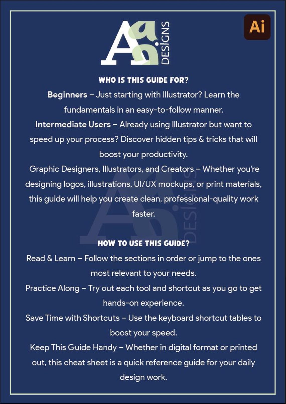Adobe Illustrator Complete Guide With Cheat Sheet - Printable Guide for ...