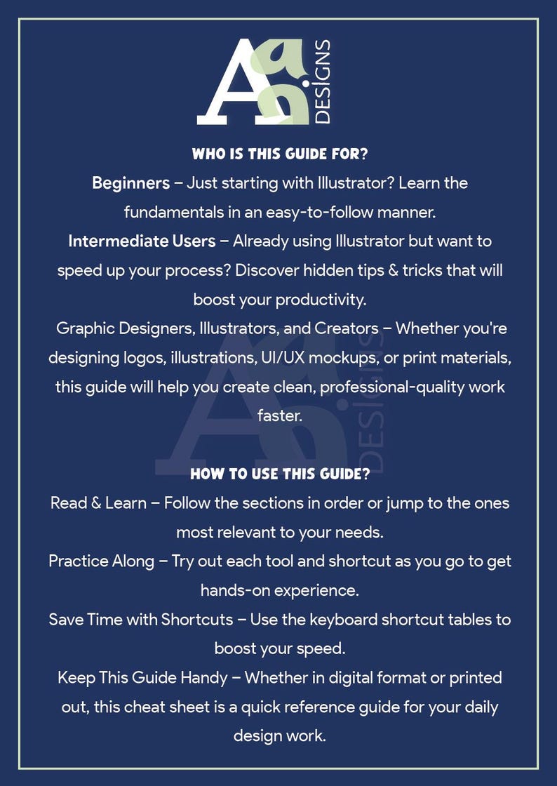 Adobe Illustrator Cheat Sheet - Printable Guide for Beginners and Pros (mac & Windows) ( Dark ...