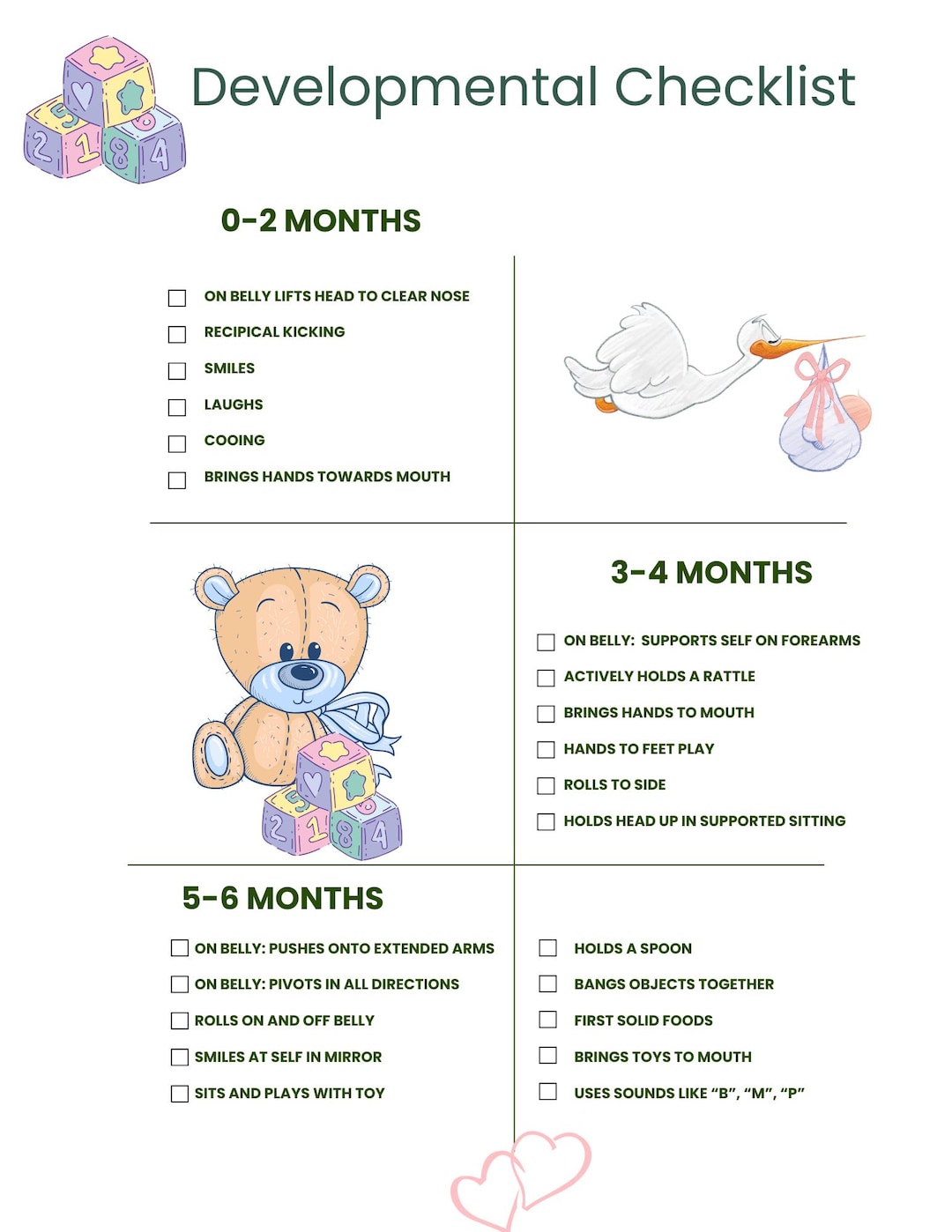 Printable Baby 0-6 Months Milestone Checklist - Etsy