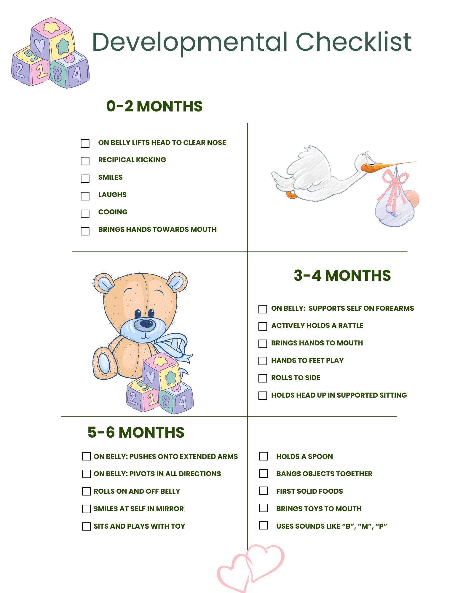 Printable Baby 0-6 Months Milestone Checklist - Etsy