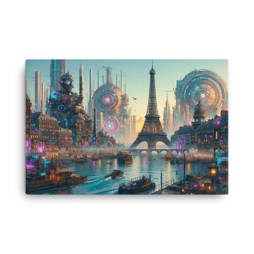 Futuristic Steampunk Paris Modern Art Canvas - Etsy