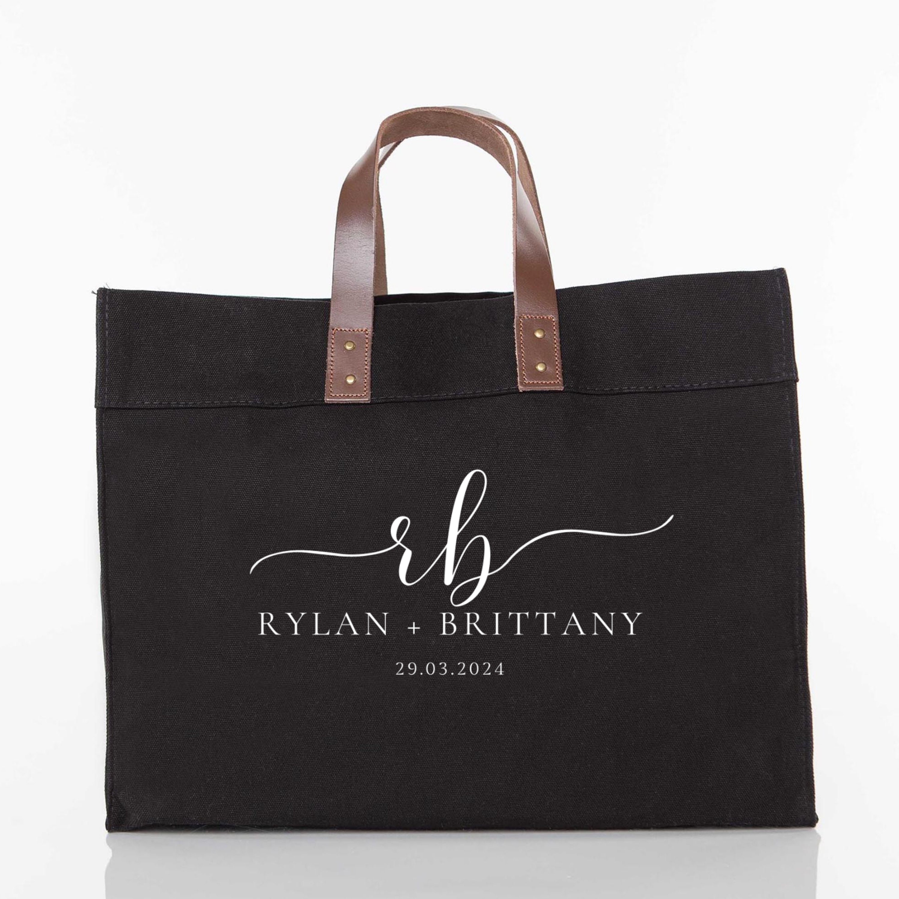 Luxury Bridal Party Canvas Tote With Leather Handles - Etsy