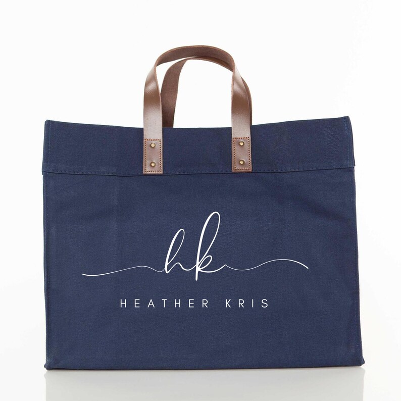 Luxury Bridal Party Canvas Tote With Leather Handles - Etsy