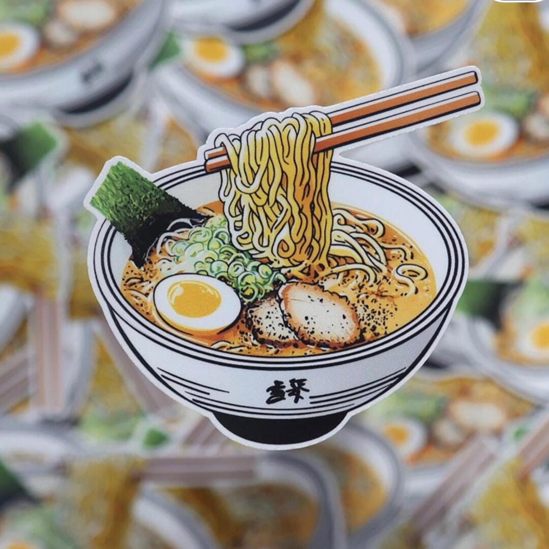 White Ramen Bowl Sticker – Kawaii Japanese Noodle Vinyl Decal for Food ...