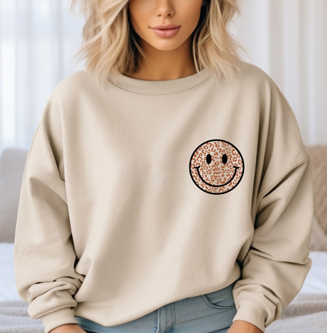 Leopard Smile Face Sweatshirt, Preppy Sweatshirt, Smile Face Shirt ...