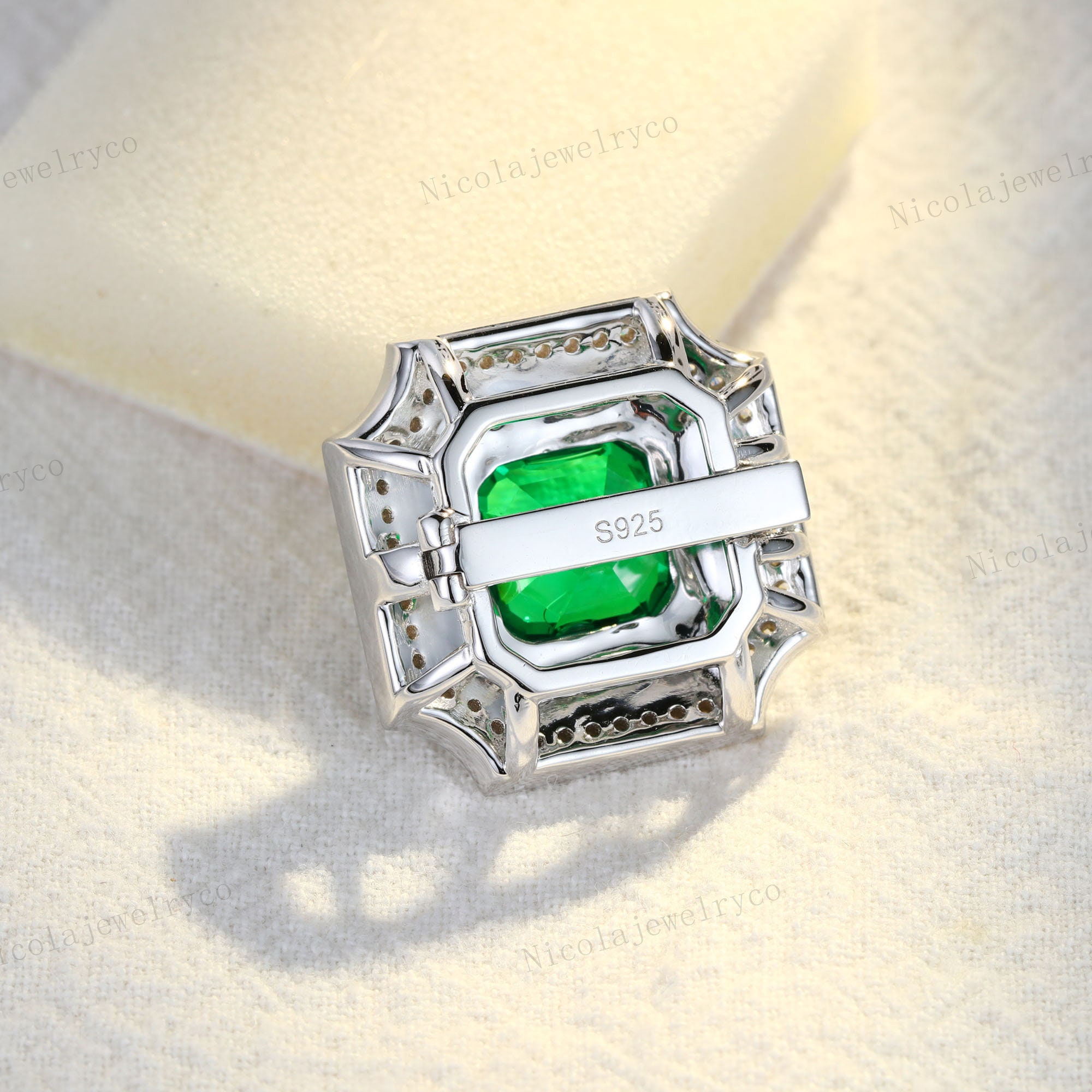Vintage Emerald Brooch Octagon Shape Enameled Pedant Pins Sterling ...