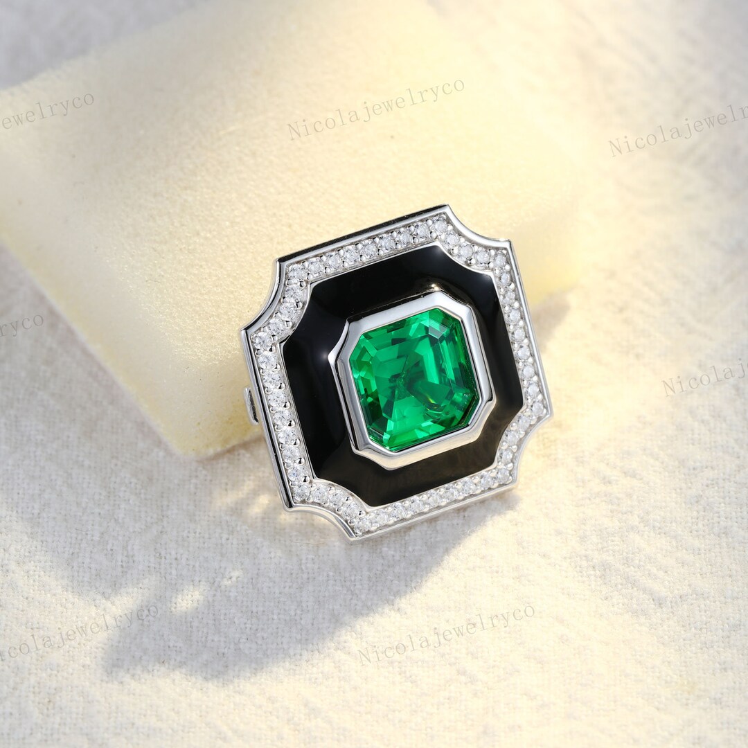 Vintage Emerald Brooch Octagon Shape Enameled Pedant Pins Sterling ...