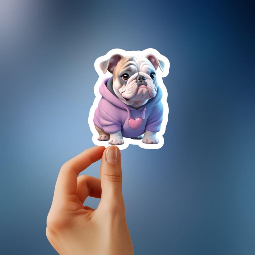 Cute Miniature American Bulldog Sticker - Adorable Pup in Heart Hoodie ...