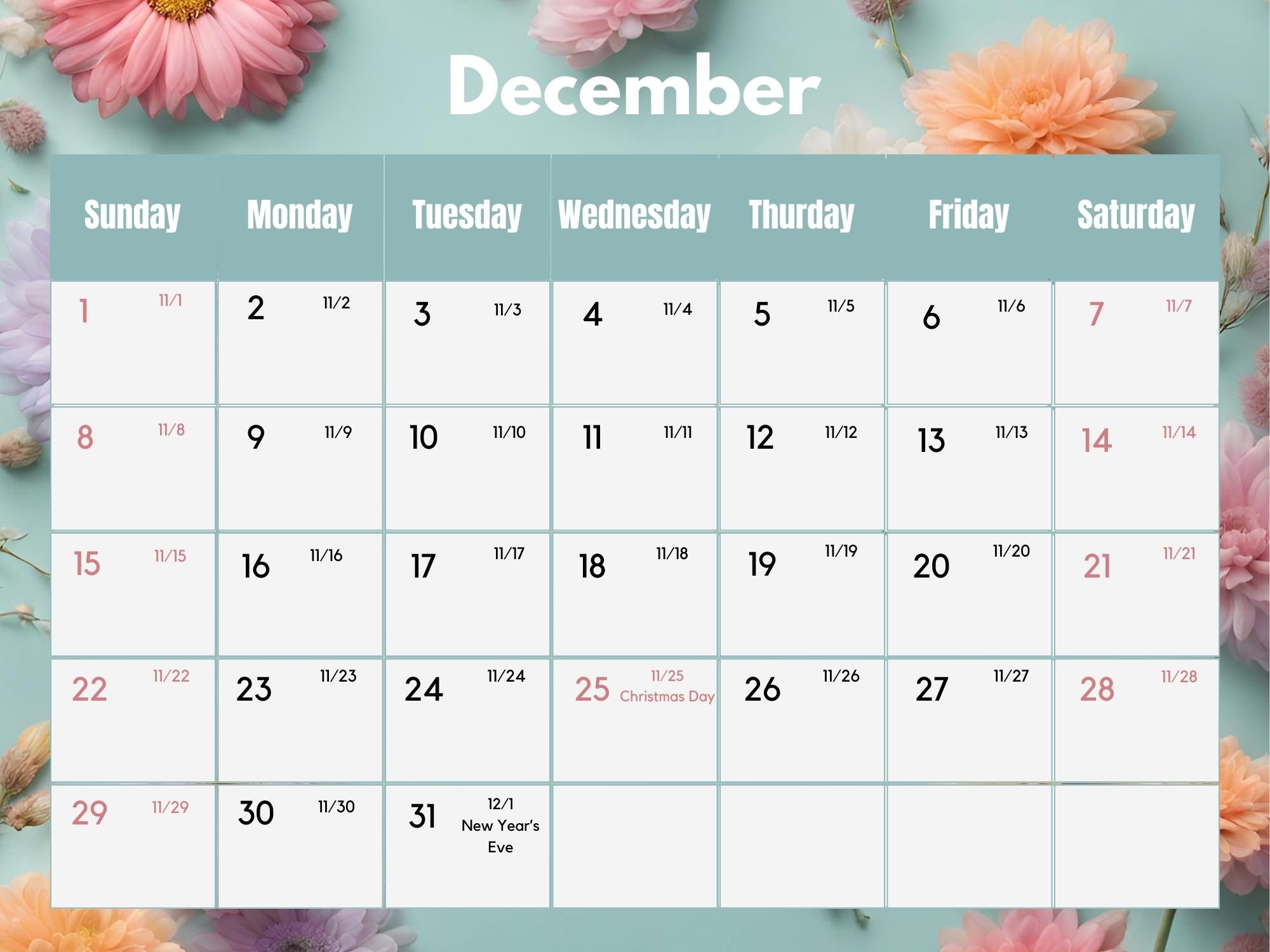 2024 Spring Flower Calendar With Lunar Dates [printable, A4 Paper Size ...