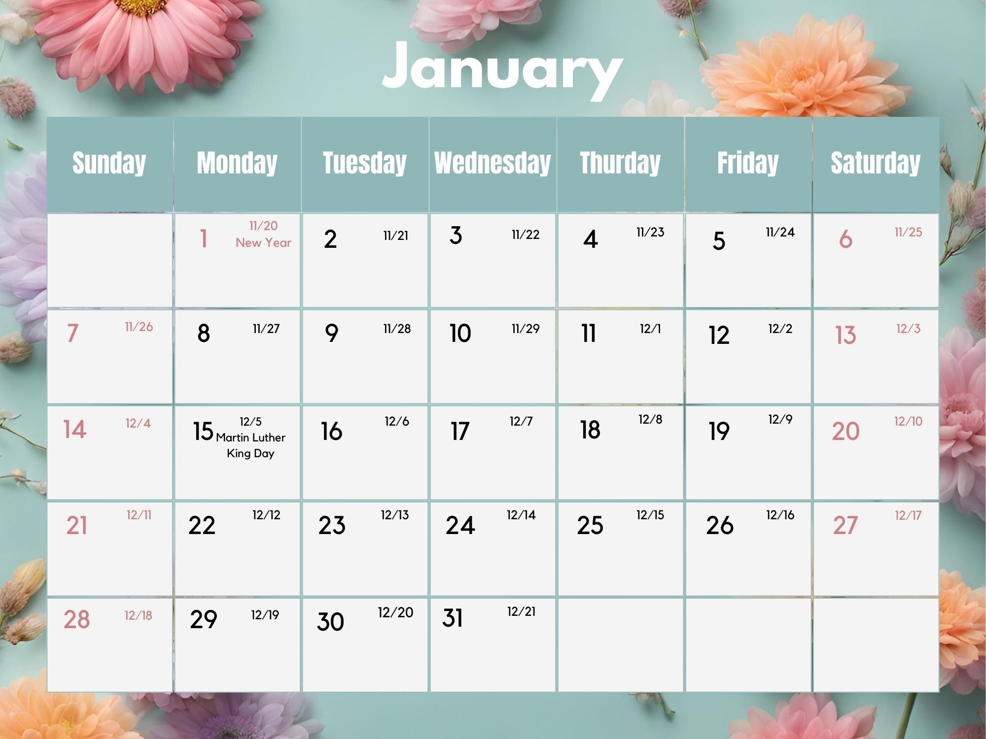 2024 Spring Flower Calendar With Lunar Dates [printable, A4 Paper Size ...