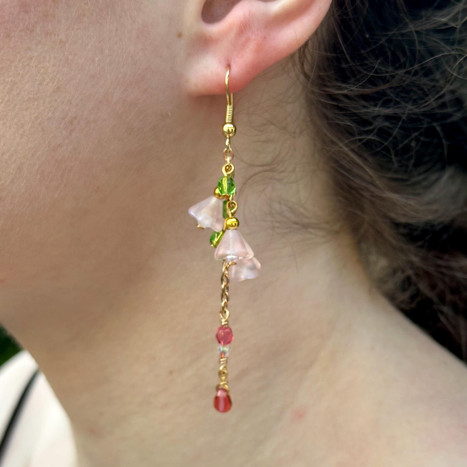 Natural Rose Quartz & Cherry Quartz Gold Fairy Necklace and Earring Set ...