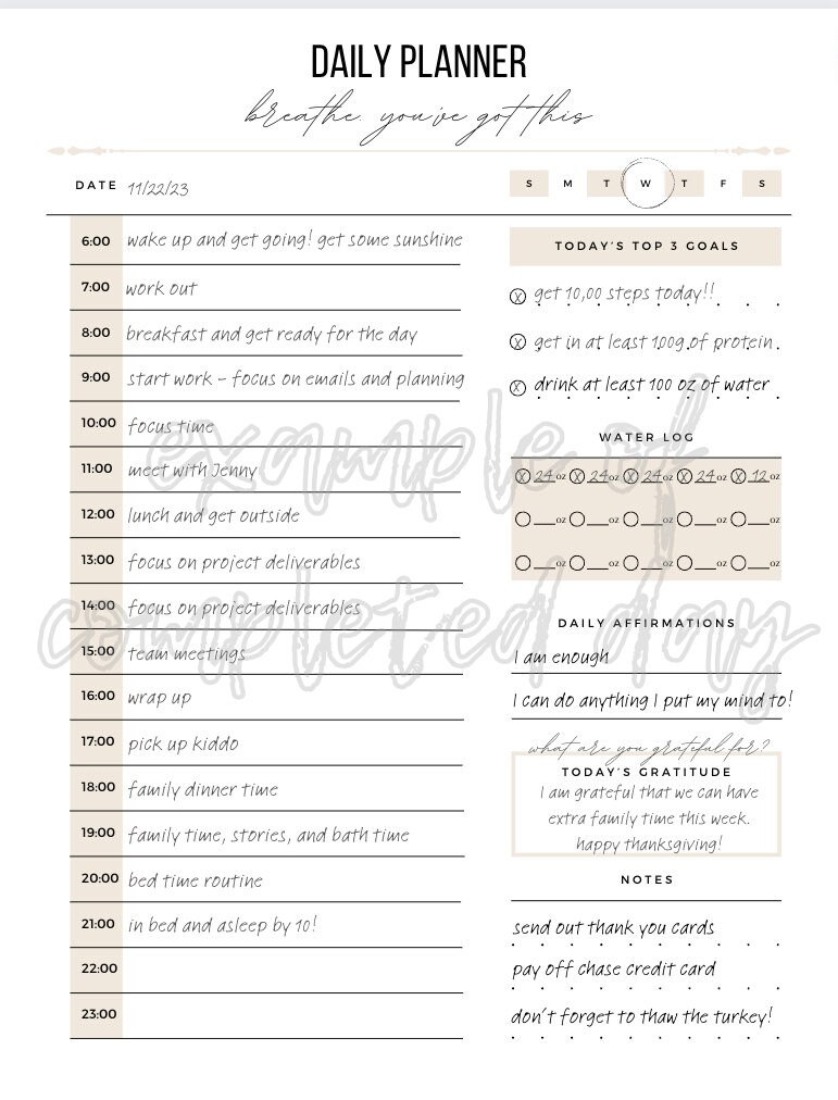 Daily Planner Printable, Day Planning Sheets, Instant Download, Letter ...