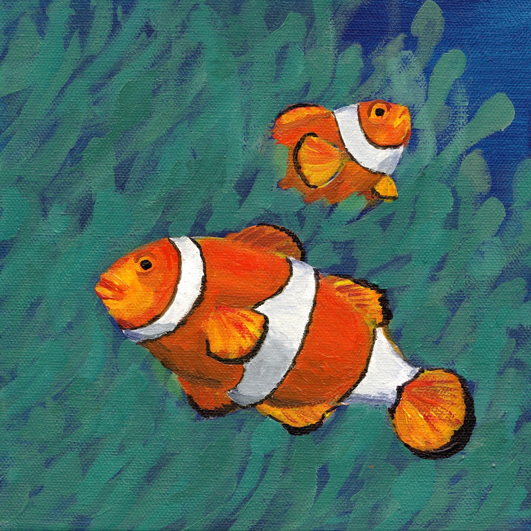 Orange Clownfish Duo With Anemones Poster - Etsy