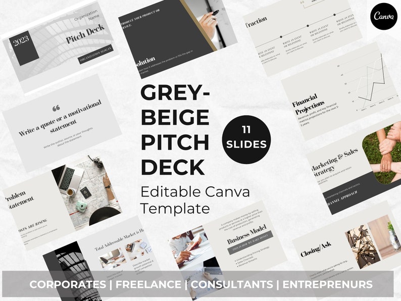Temploot Beige-grey Pitch Deck Template - 11 Editable Slides ...